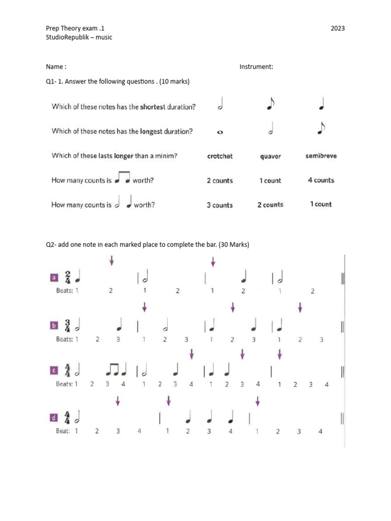 Music Theory Exam Prep 2023 | PDF | Teaching Methods & Materials | Art