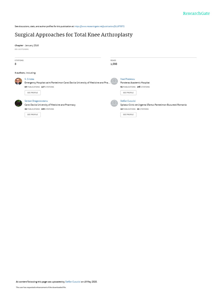 Surgical Approaches For Total Knee Arthroplasty | PDF | Knee | Surgery