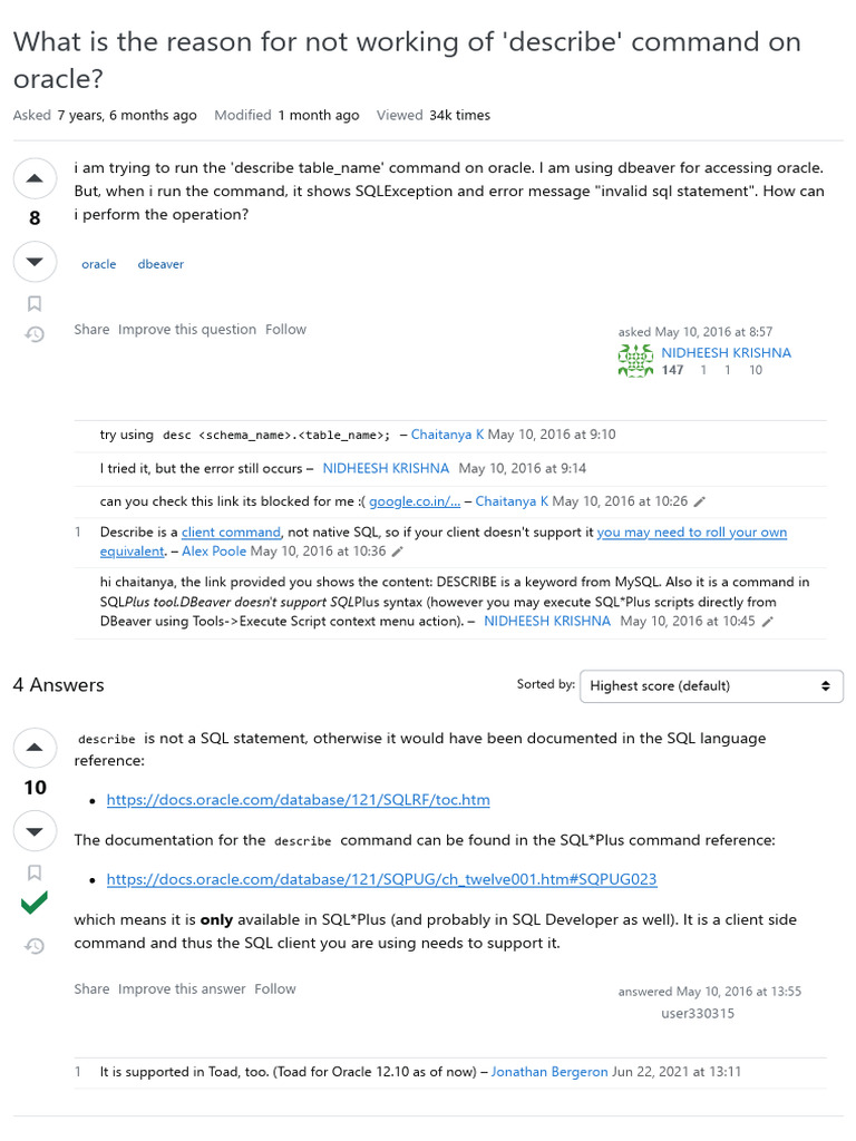 Dbeaver - What Is The Reason For Not Working of 'Describe' Command On ... Dbeaver - What Is The Reason For Not Working of 'Describe' Command On ...