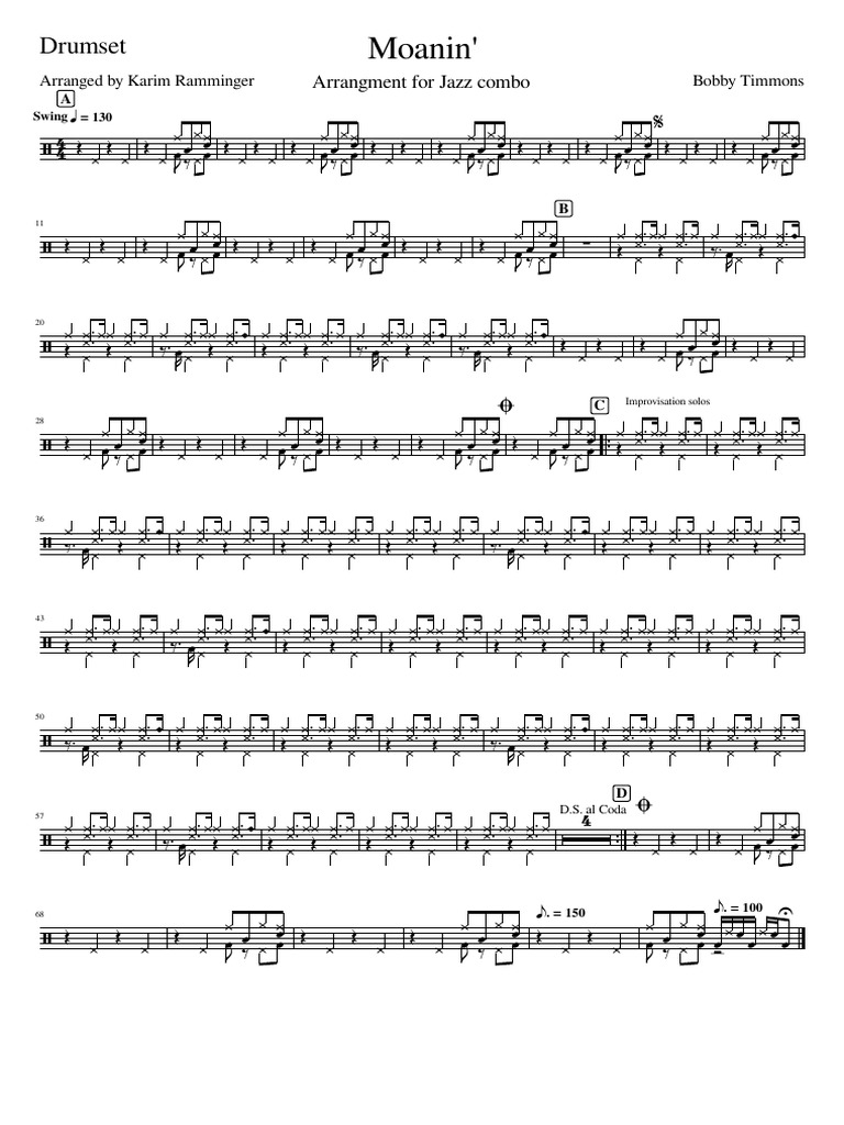 Moanin' Drum Arrangement for Jazz | PDF | Jazz