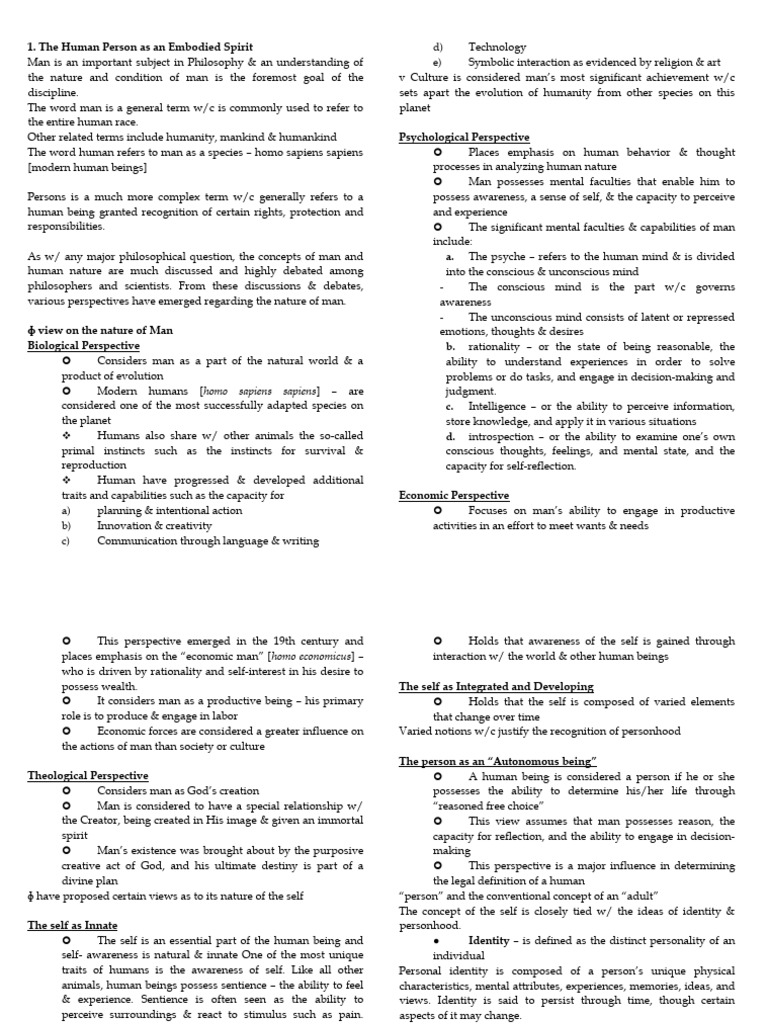 Human Person As Embodied Spirit | PDF | Soul | Mind