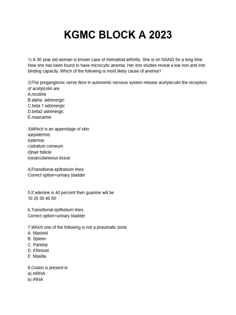 KGMC Block A 2023 | PDF | Bone | Skin