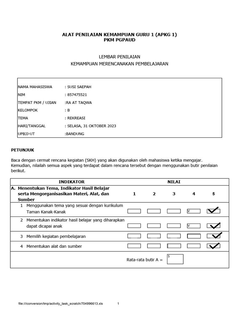 APKG PKM - PAUD 2021 - Pertemuan 5 | PDF | Karier & Perkembangan