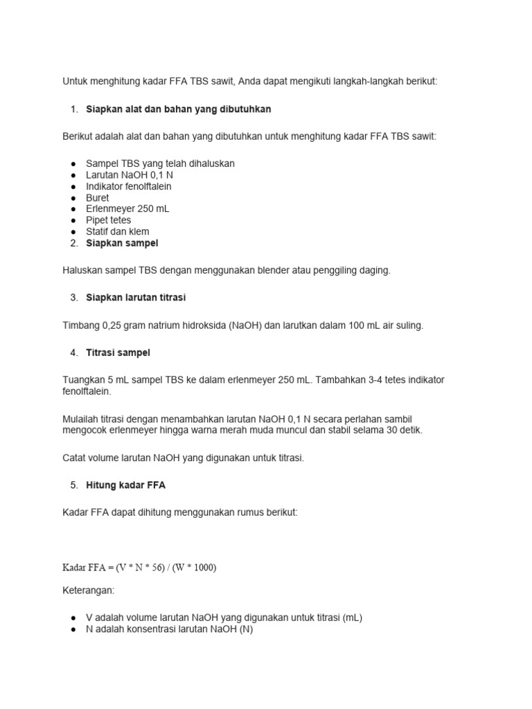 Menghitung Kadar Ffa Tbs Sawit | PDF