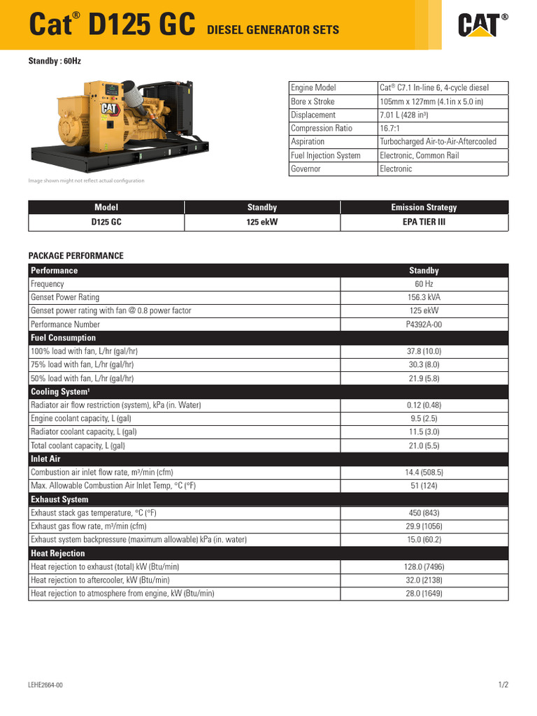 Cat D125 GC 125 Ekw | PDF | Diesel Engine | Exhaust Gas