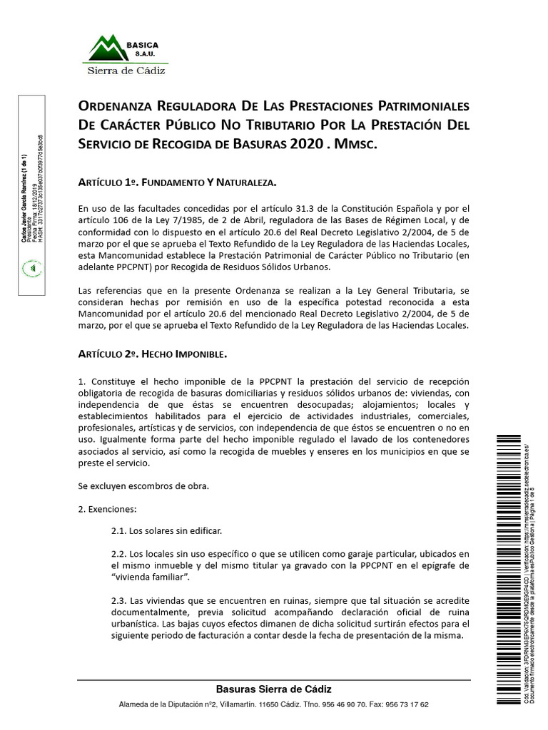 Resolución - ORDENANZA RECOGIDA MMSC 2020 | PDF | Residuos | Supermercado