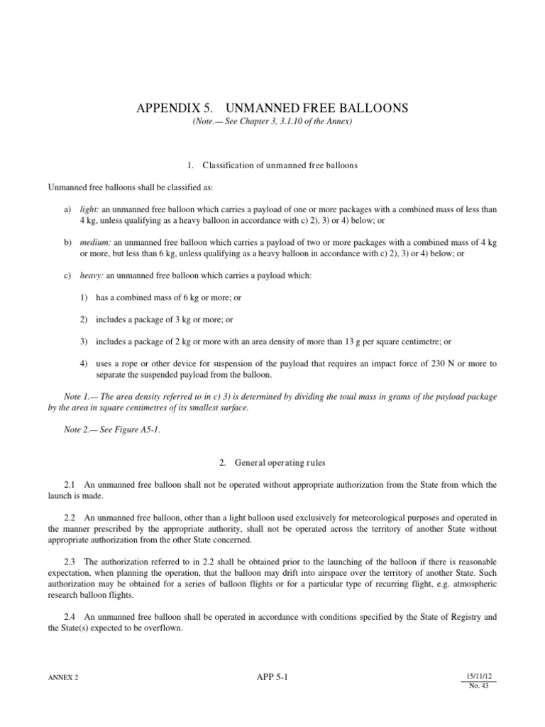 Apendix5 - Annex2-1 Unmanned Ballons | PDF | Air Traffic Control | Radar