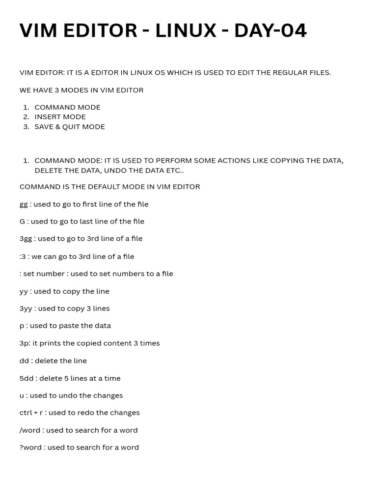 Vim Editor - Linux - Day-04 | PDF