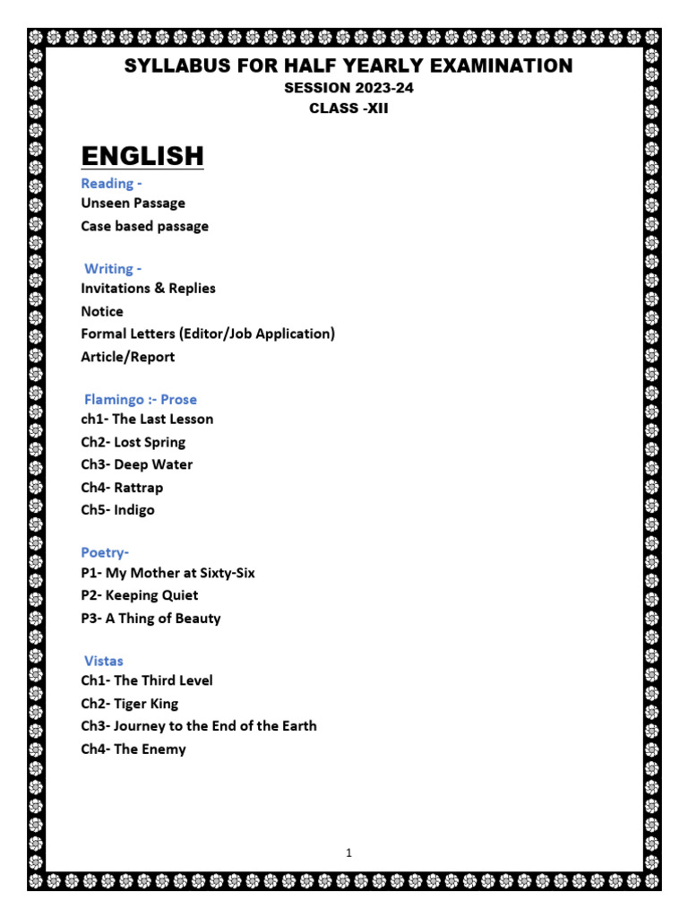 Half Yearly Syllabus 12 2023 24 | PDF | Accounting | Parameter (Computer Programming)
