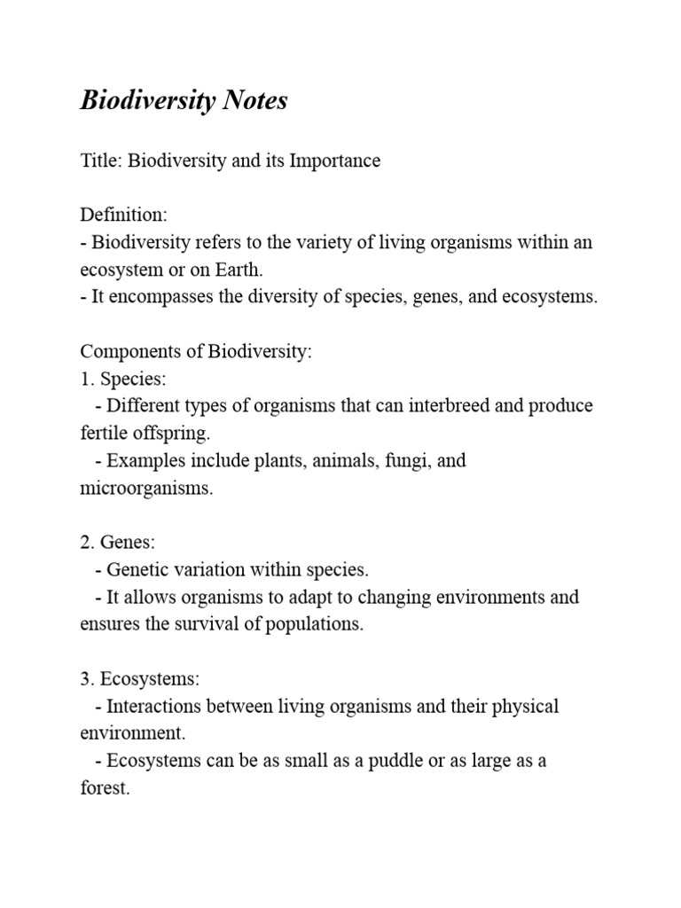Biodiversity Simplified Notes | PDF | Conservation Biology | Biodiversity