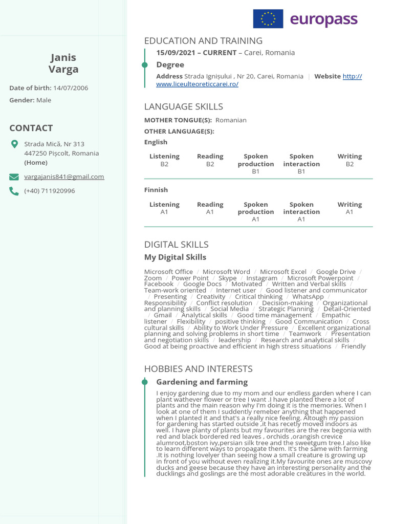 CV - Janis Varga | PDF | Human Communication | Communication