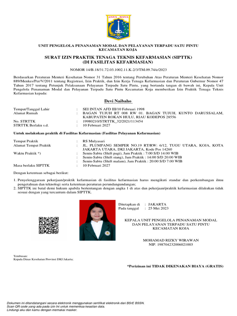 Surat Izin Praktik Tenaga Teknis Kefarmasian Di Fasilitas Pelayanan Kefarmasian | PDF