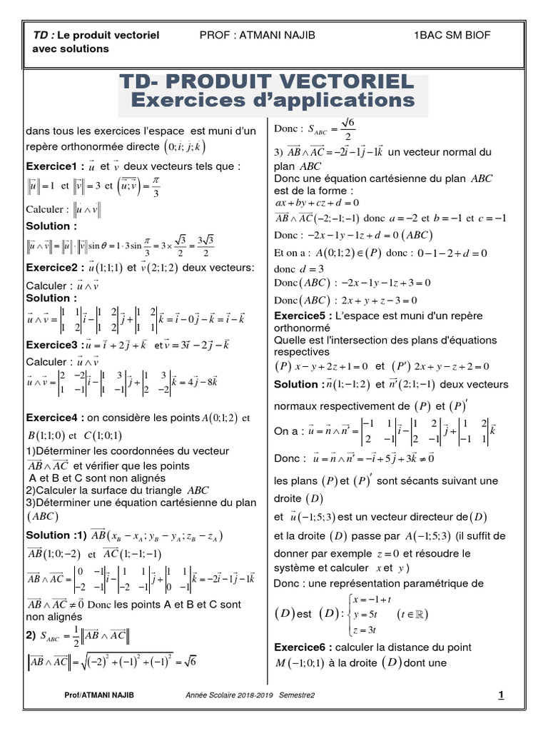 Exercices sur le produit vectoriel | PDF | Coordonnées cartésiennes ...