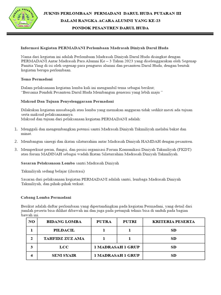 Juknis Perlombaan Permadani Darhud 2023 | PDF | Karier & Perkembangan