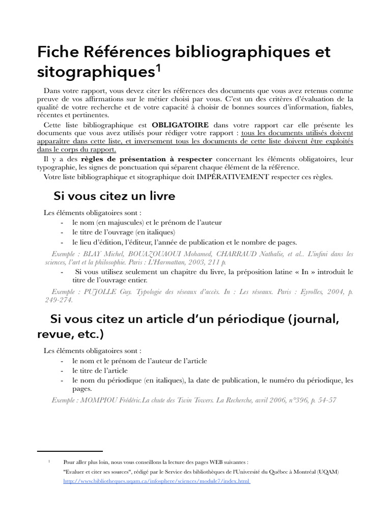 Fiche Références Bibliographiques Et Sitographiques | PDF | Sites web ...