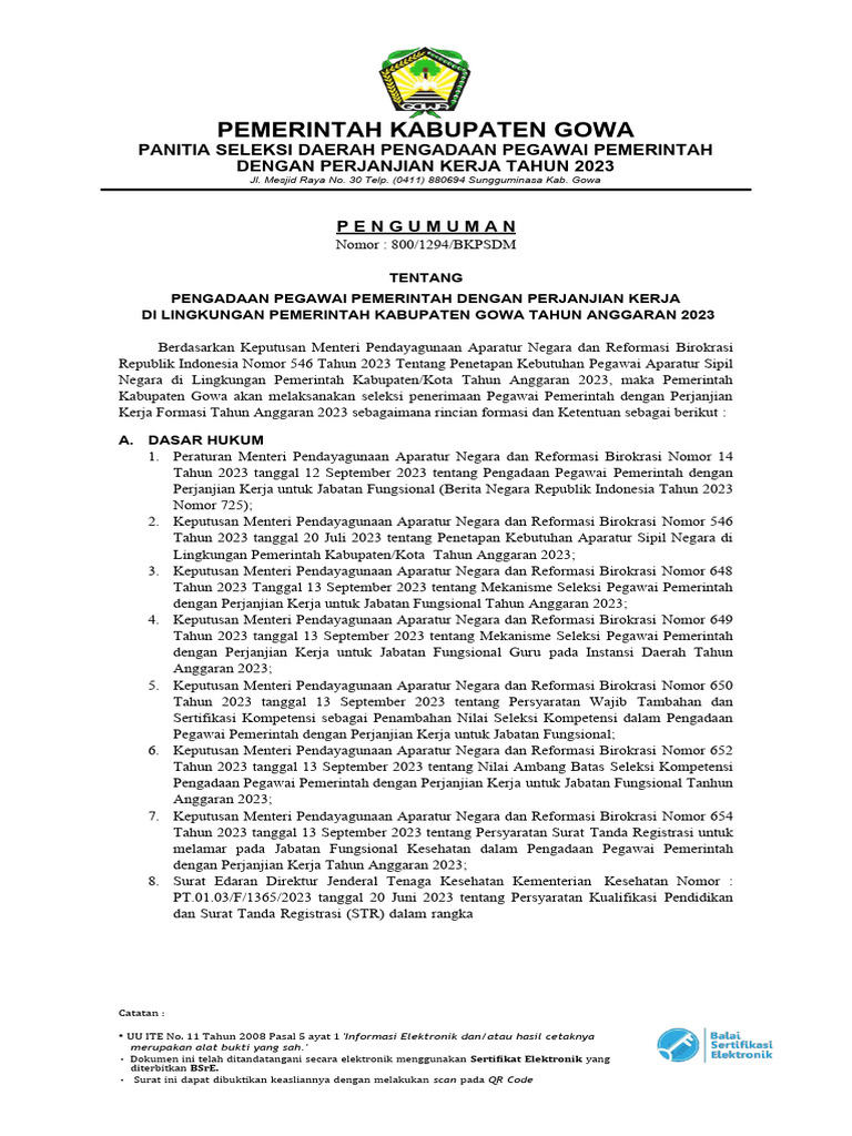 PENGUMUMAN-PENGADAAN-PPPK-2023 - For Merge | PDF | Bisnis