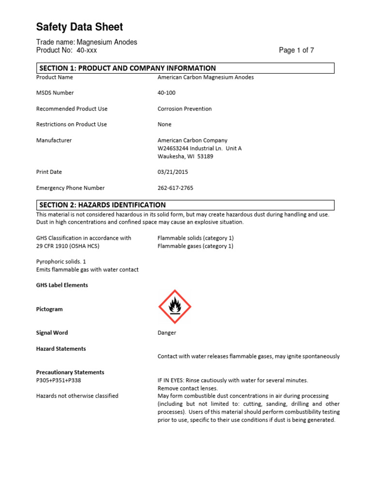 Msds Magnesium Anodes | PDF | Dangerous Goods | Waste