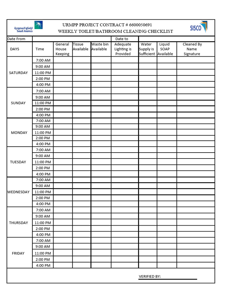 Weekly Bathroom Cleaning Checklist | PDF