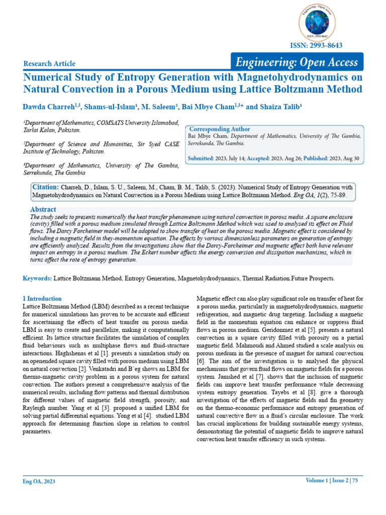 Numerical Study of Entropy Generation With Magnetohydrodynamics On ...