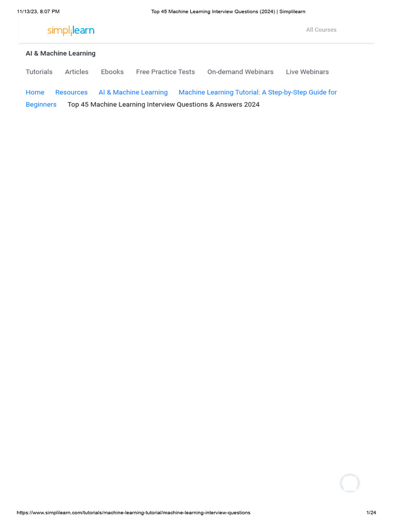 Top 50 Machine Learning Interview Questions (2023) - Simplilearn | PDF ...