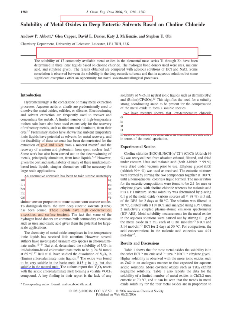 6.solubility of Metal Oxides in Deep Eutectic Solvents Based On Choline ...