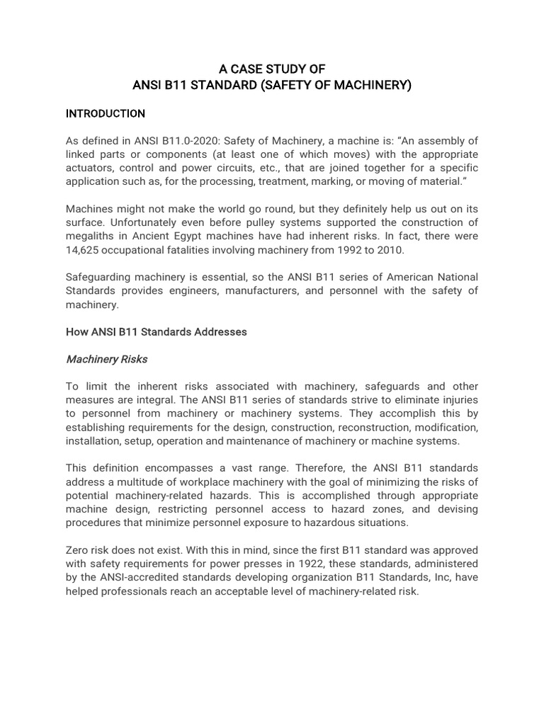 ANSI B11 Standards Safety of Machinery Group 1 1 | PDF | Safety | Risk