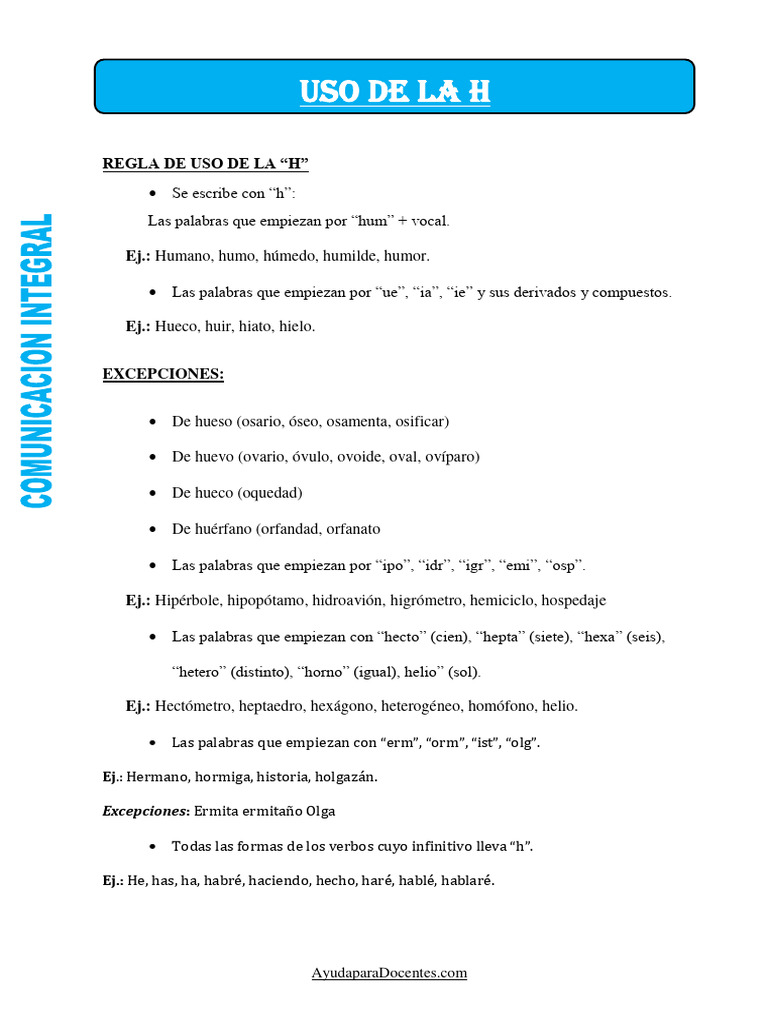 Reglas y Ejercicios del Uso de la H | PDF