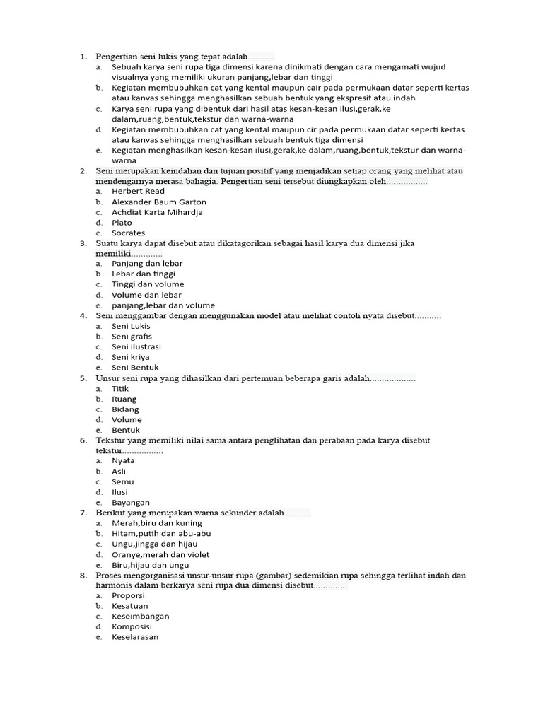 SOAL Seni Budaya Ganjil 2023 (STS) | PDF