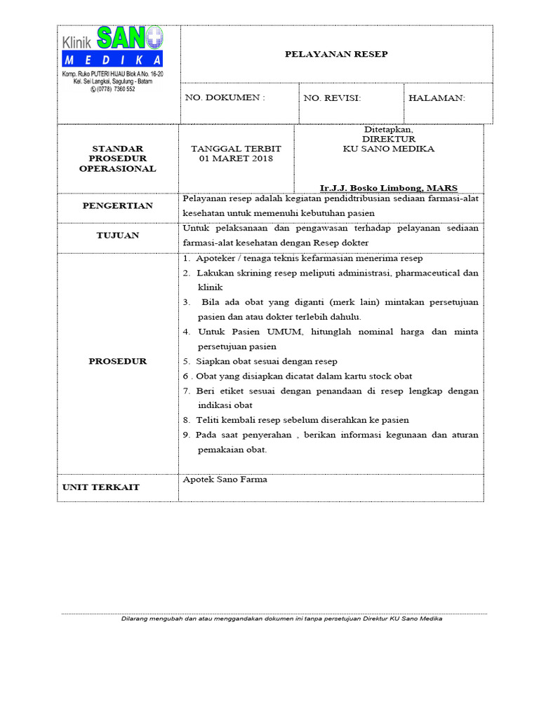 Sop Pelayanan Resep Pdf