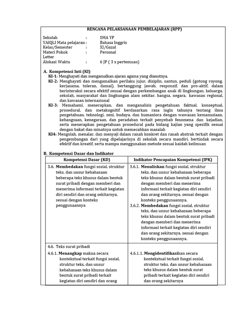 contoh rpp. | PDF