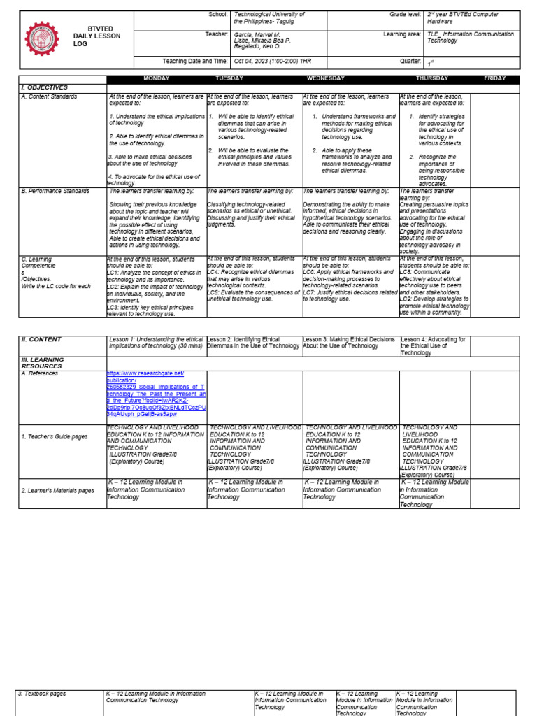Ethical Use of Technology-Lesson Plan | PDF | Privacy | Learning