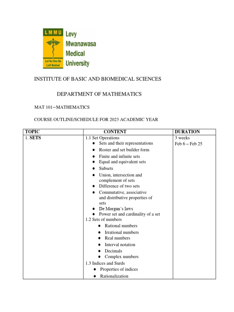 Mathematics Course Outline | PDF | Function (Mathematics) | Set (Mathematics)