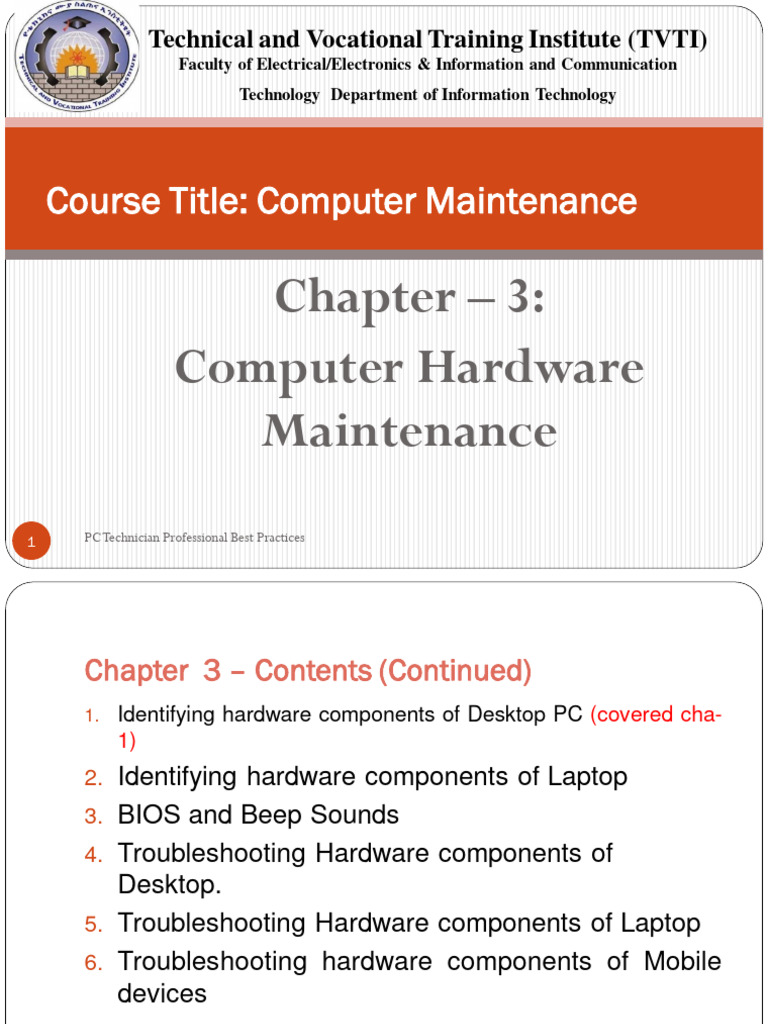 Cha 3 Computer Hardware Maintenance Pdf Bios Laptop