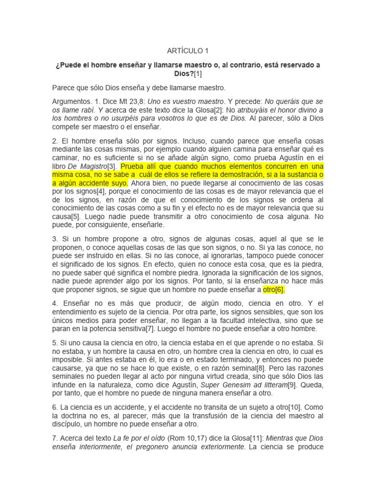 De Magistro Articulo 1 | PDF | Certeza | Comprensión