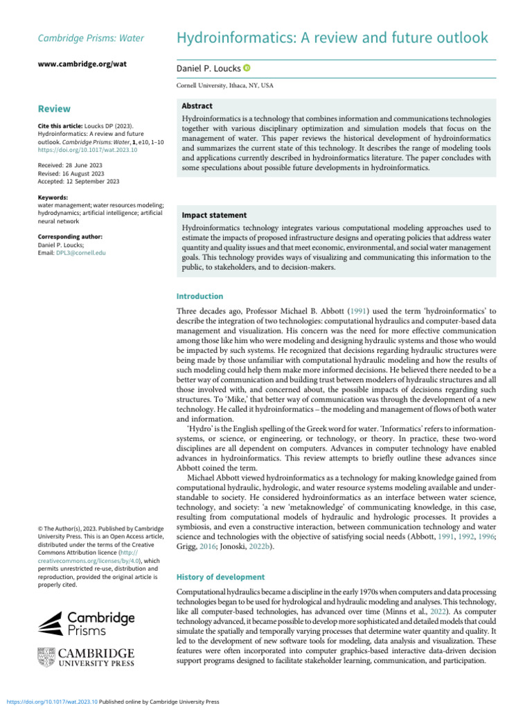 Hydroinformatics A Review and Future Outlook | PDF | Machine Learning | Simulation