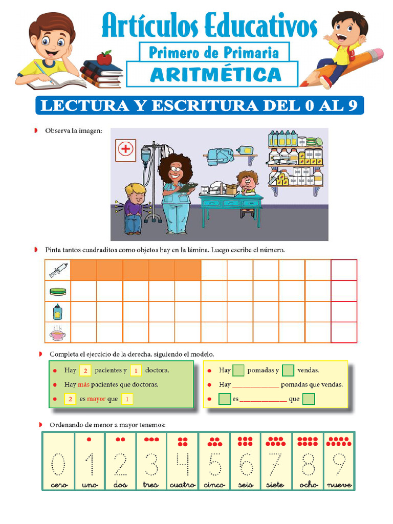 Lectura y Escritura Del 0 Al 9 para Primero de Primaria | PDF