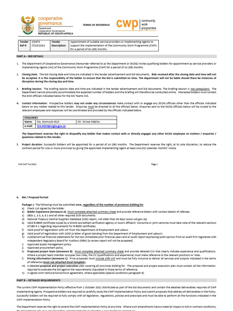 Terms of Reference CWP Final | PDF | Audit | Auditor's Report