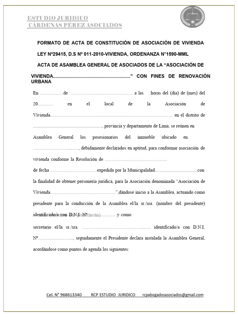 11-Formato-Acta-de-Constitucion-de-Asociacion - De-Vivienda | PDF ... 11-Formato-Acta-de-Constitucion-de-Asociacion - De-Vivienda | PDF ...