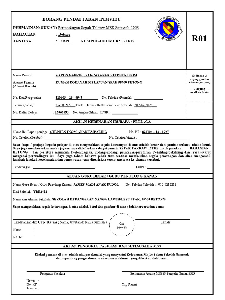 BORANG RO1 Sarawak | PDF