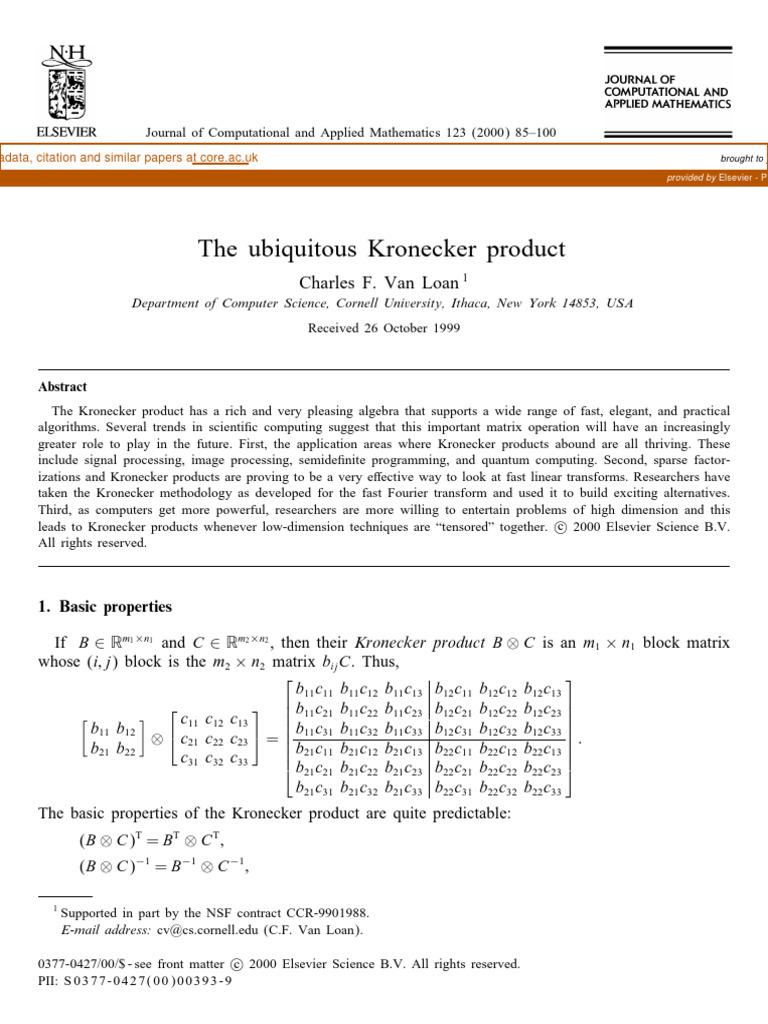 The Ubiquitous Kronecker Product - Charles - B | PDF | Matrix (Mathematics) | Fast Fourier Transform