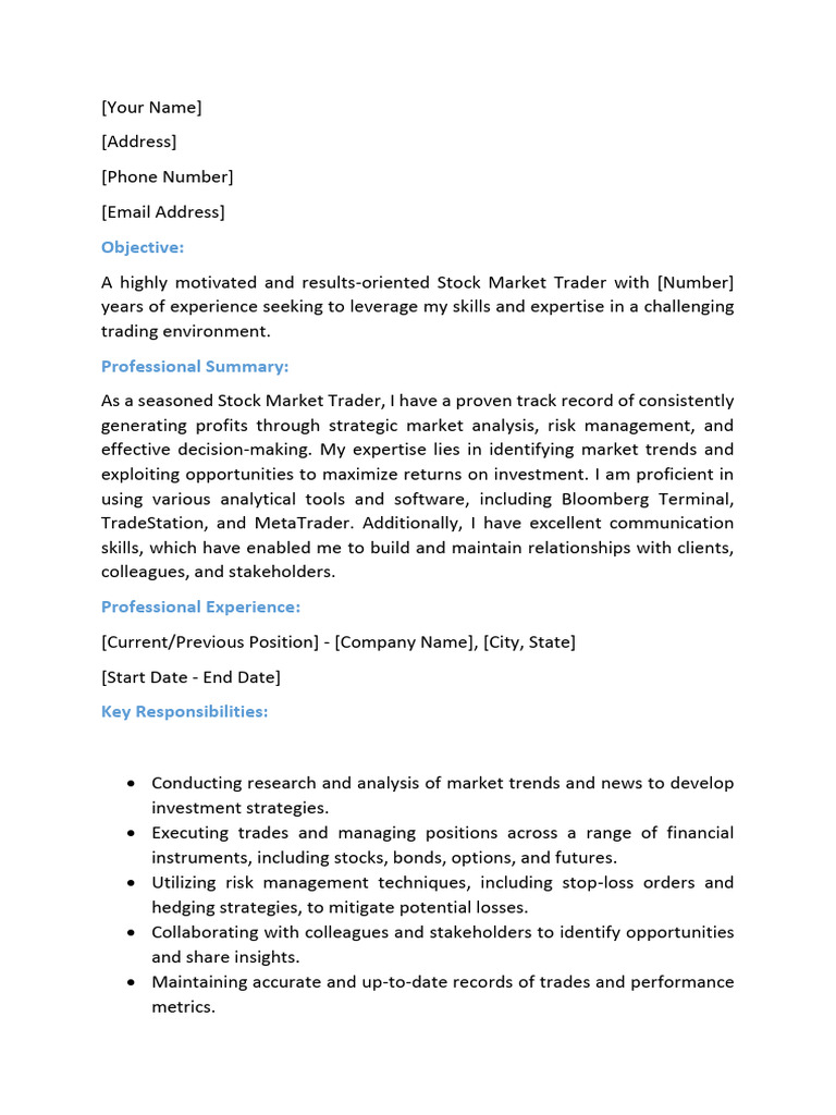 Trader Job Resume | PDF | Risk | Risk Management