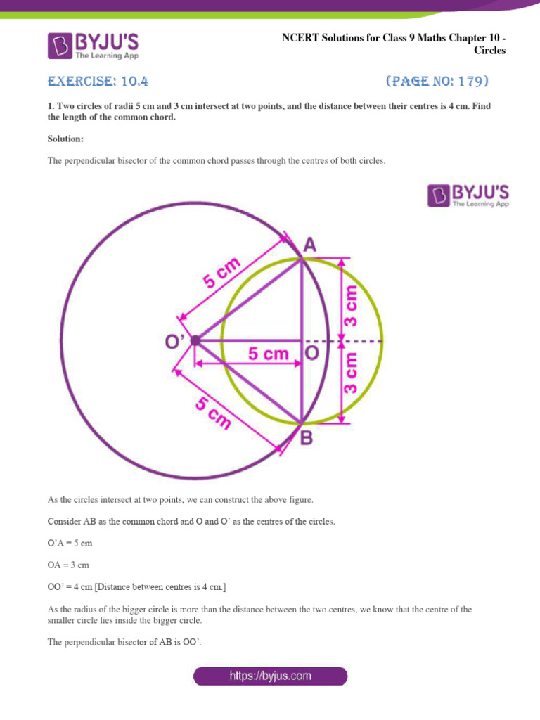 NCERT Solutions For Class 9 Maths Chapter 10 Circles Exercise 10 4 | PDF | Circle | Perpendicular