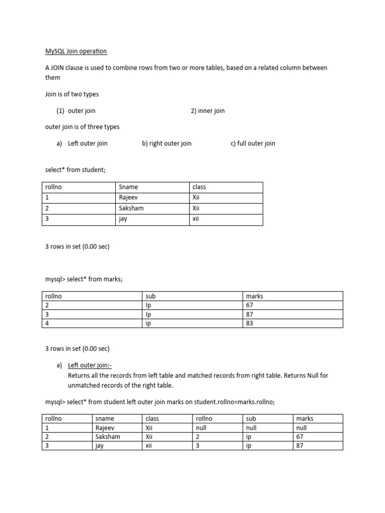 MySQL Join Operation | PDF | Databases | Sql