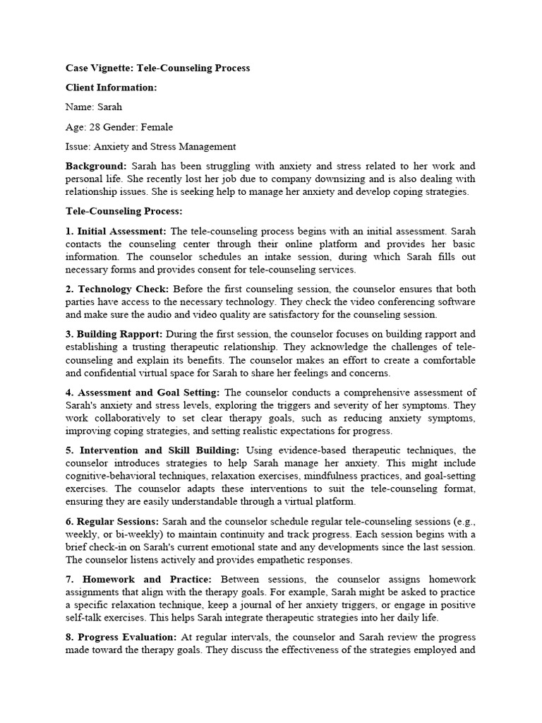 Tele-Counseling Case Vignette: Sarah | PDF | Psychotherapy | School ...
