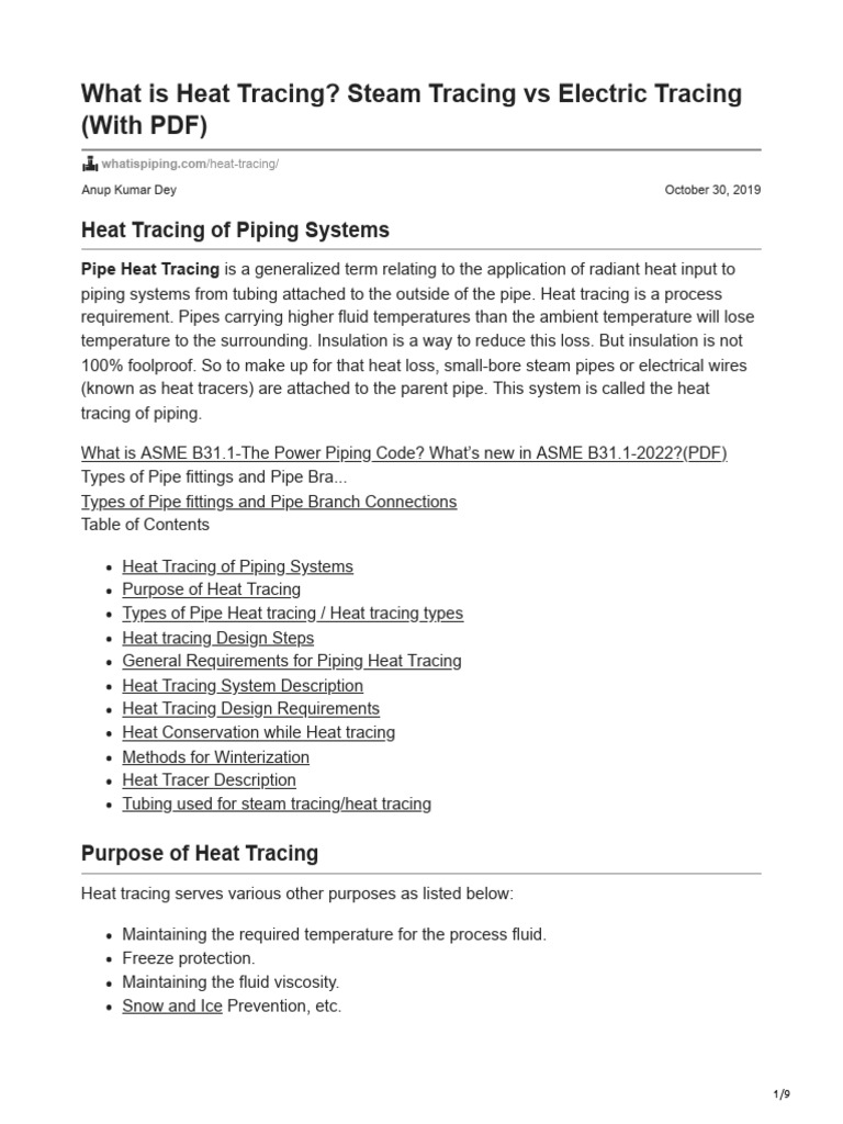 What Is Heat Tracing Steam Tracing Vs Electric Tracing With PDF | PDF ...