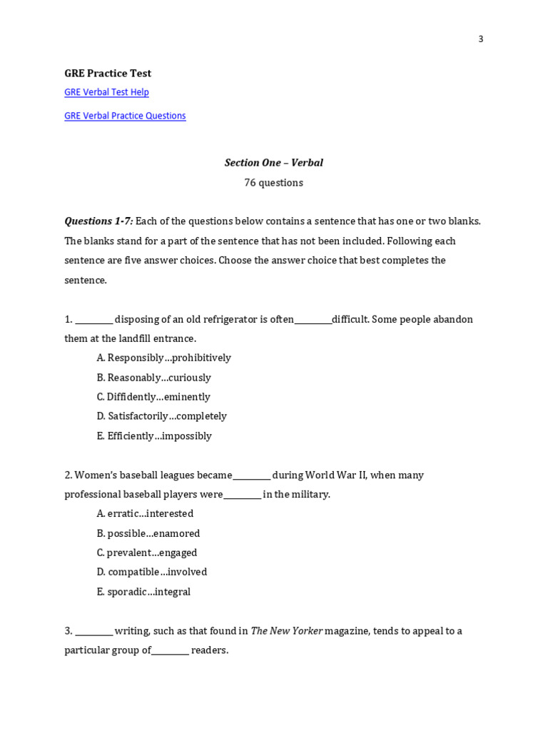 GRE Verbal Reasoning Questions and Answers | PDF | Statin | Chlorine