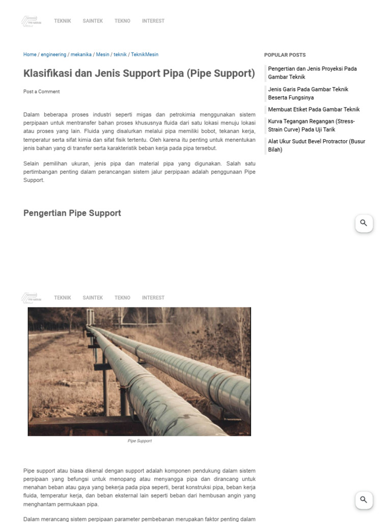 Klasifikasi dan Jenis Support Pipa (Pipe Support) - ETSWORLDS | PDF