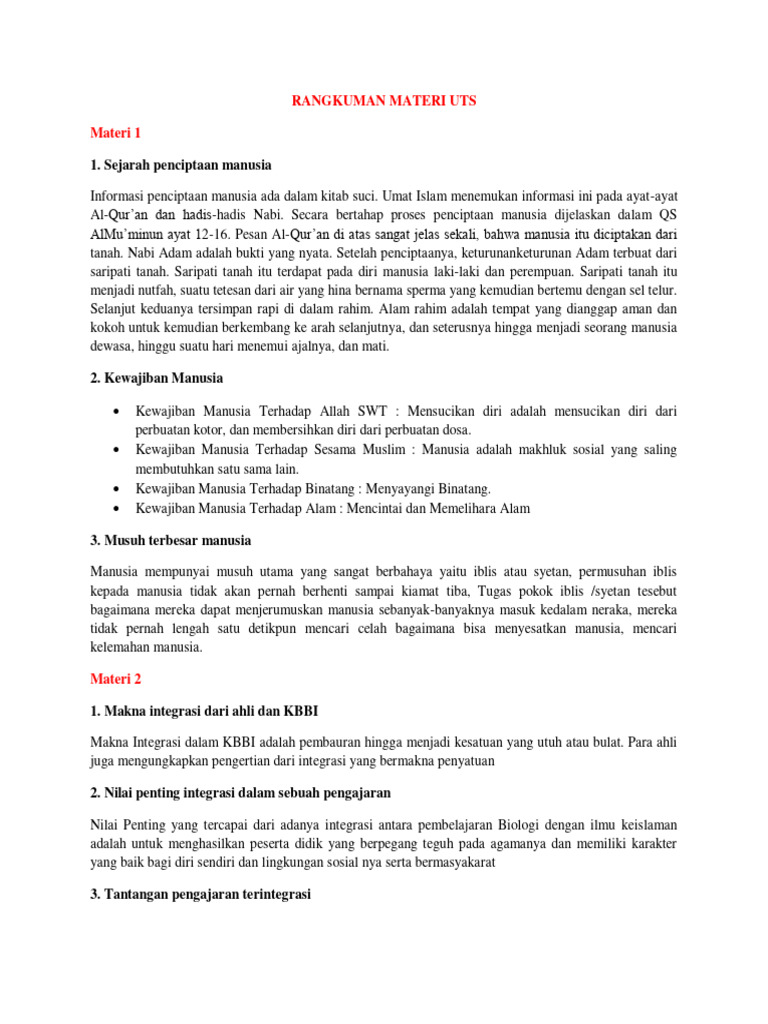 Rangkuman Materi UTS untuk Mahasiswa | PDF