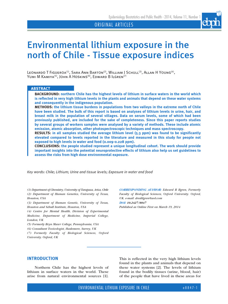 Figueroa 2014 Lithium Exposure North of Chile | PDF | Epidemiology ...