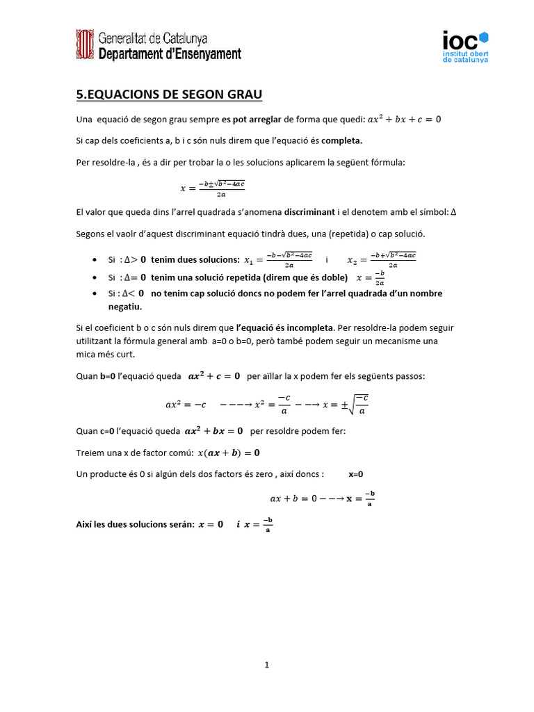 03-Equacions de Segon Grau | PDF